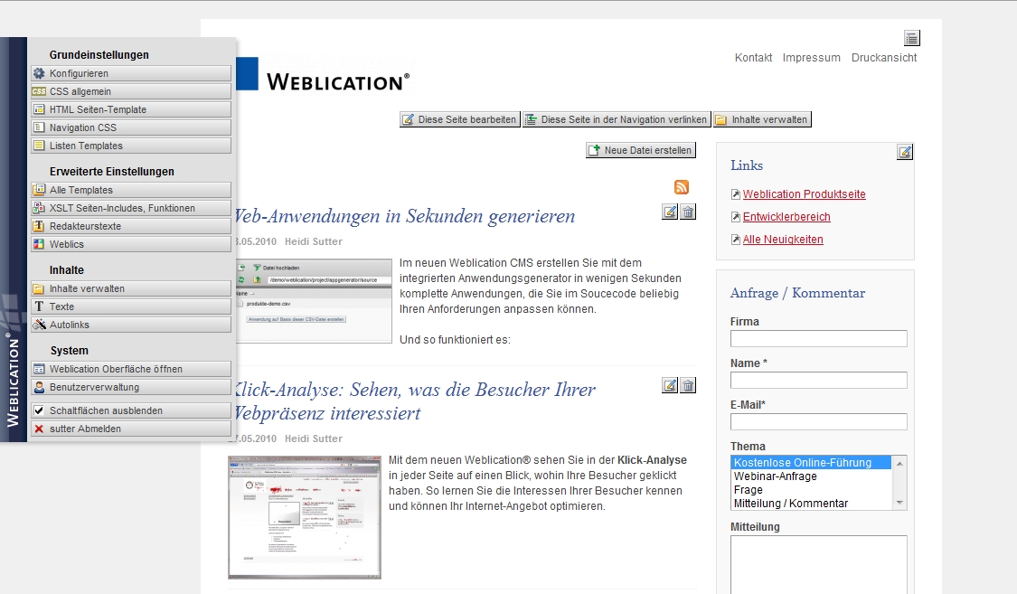 Templates erstellen direkt von der Webseite aus